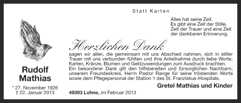 Traueranzeigen von Rudolf Mathias | om-trauer.de