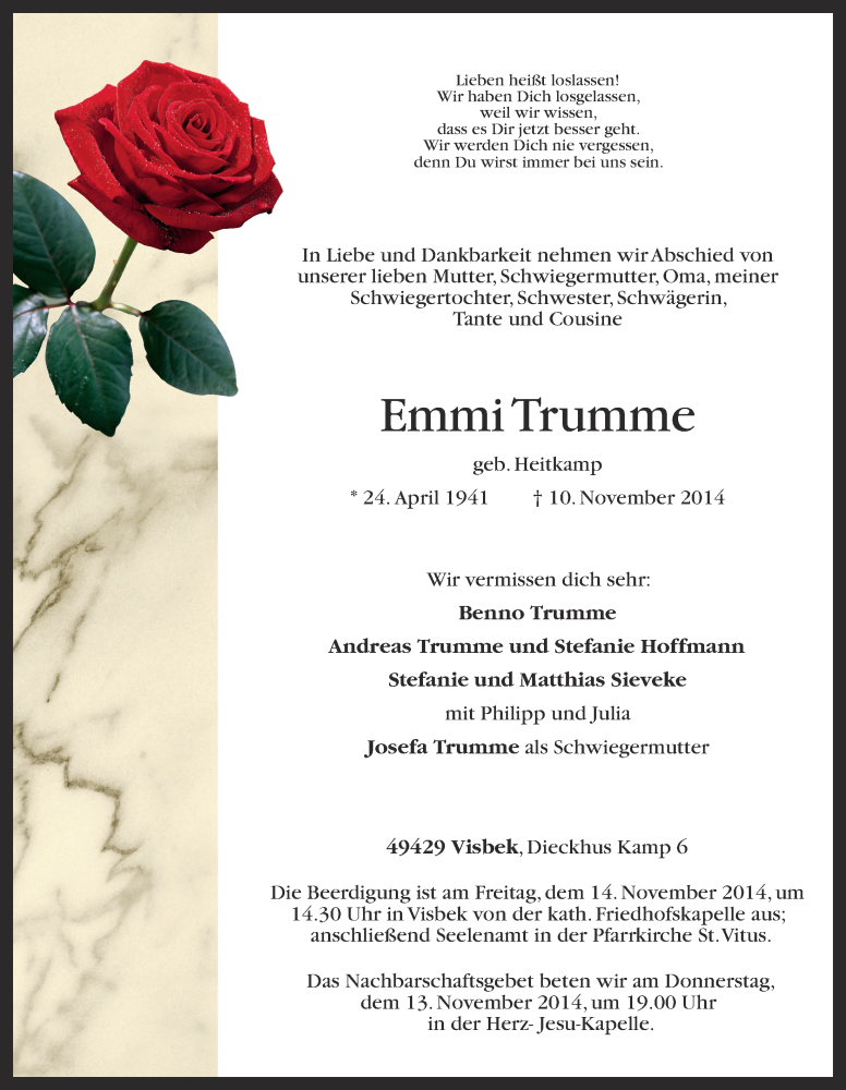 Traueranzeigen von Emmi Trumme | om-trauer.de