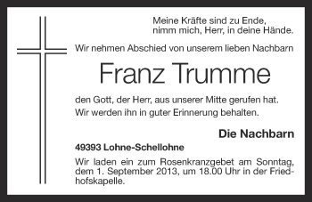 Traueranzeigen von Franz Trumme | om-trauer.de