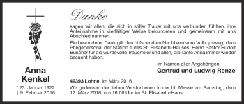 Traueranzeigen von Anna Kenkel | om-trauer.de