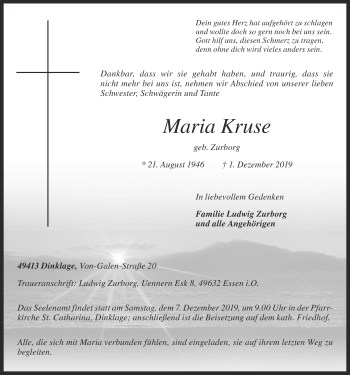 Traueranzeigen von Maria Kruse | om-trauer.de