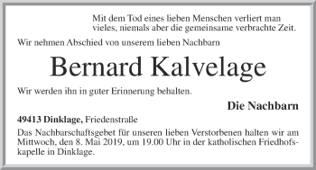 Traueranzeigen von Bernard Kalvelage | om-trauer.de
