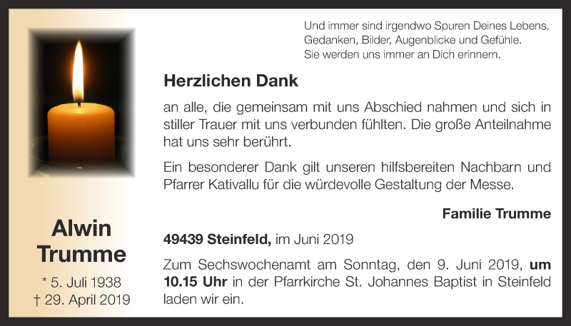 Traueranzeigen von Alwin Trumme | om-trauer.de