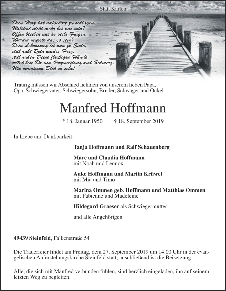 Traueranzeigen von Manfred Hoffmann | om-trauer.de