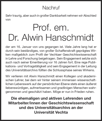 Traueranzeigen von Alwin Hanschmidt | om-trauer.de
