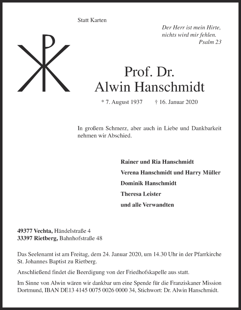 Traueranzeigen von Alwin Hanschmidt | om-trauer.de