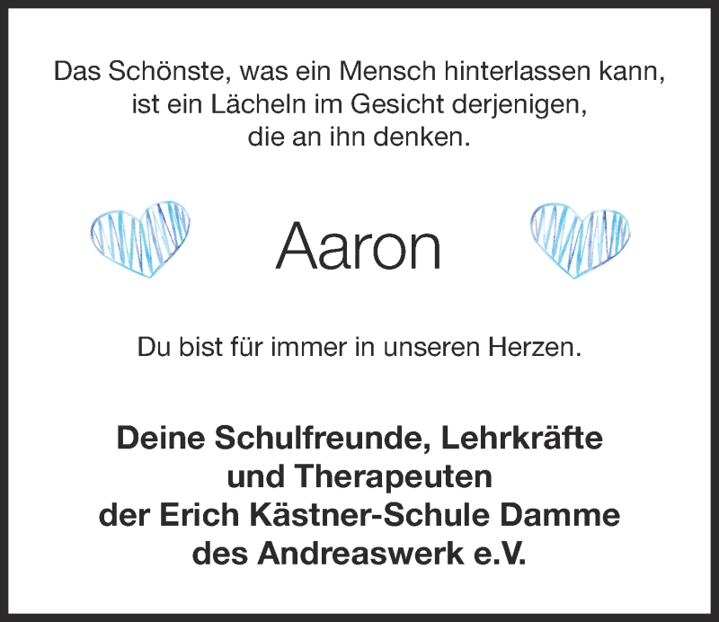 Traueranzeigen von Aaron Holthaus | om-trauer.de