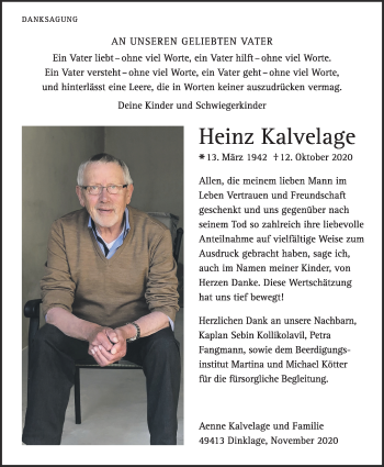 Traueranzeigen von Heinz Kalvelage | om-trauer.de