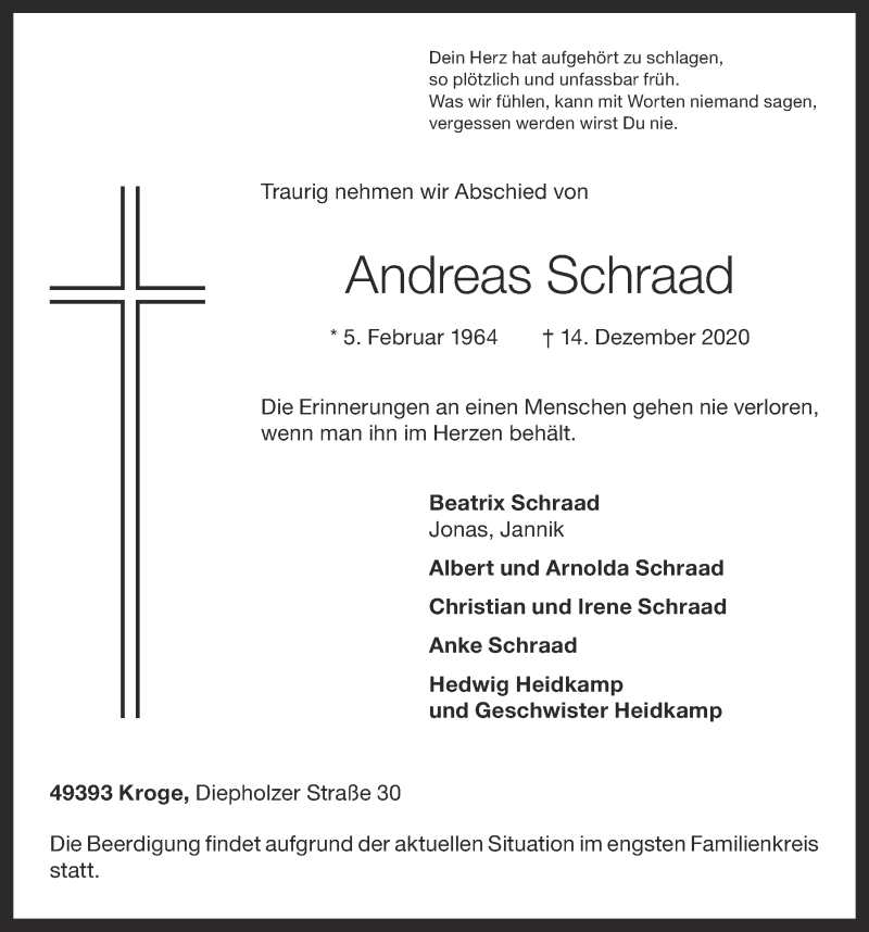 Traueranzeigen von Andreas Schraad | om-trauer.de