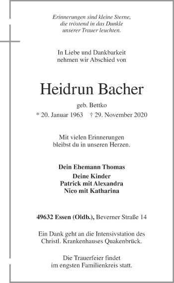Traueranzeigen von Heidrun Bacher | om-trauer.de