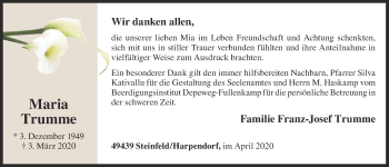 Traueranzeigen von Maria Trumme | om-trauer.de
