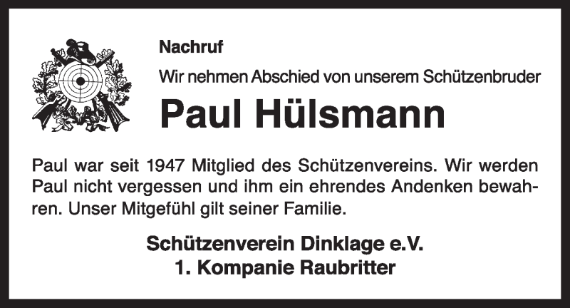 Traueranzeigen von Paul Hülsmann | om-trauer.de