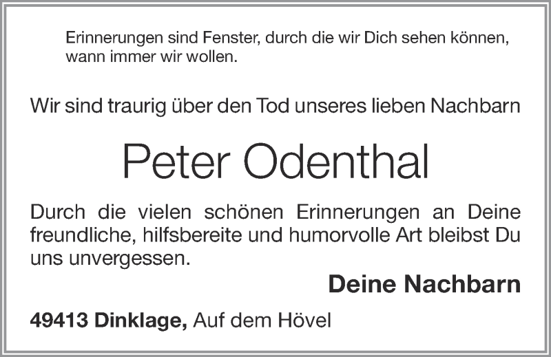 Traueranzeigen von Peter Odenthal | om-trauer.de