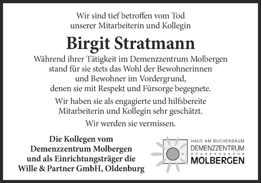 Traueranzeigen von Birgit Stratmann | om-trauer.de