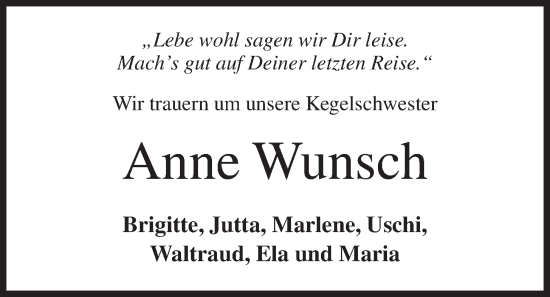 Traueranzeigen von Anne Wunsch | om-trauer.de