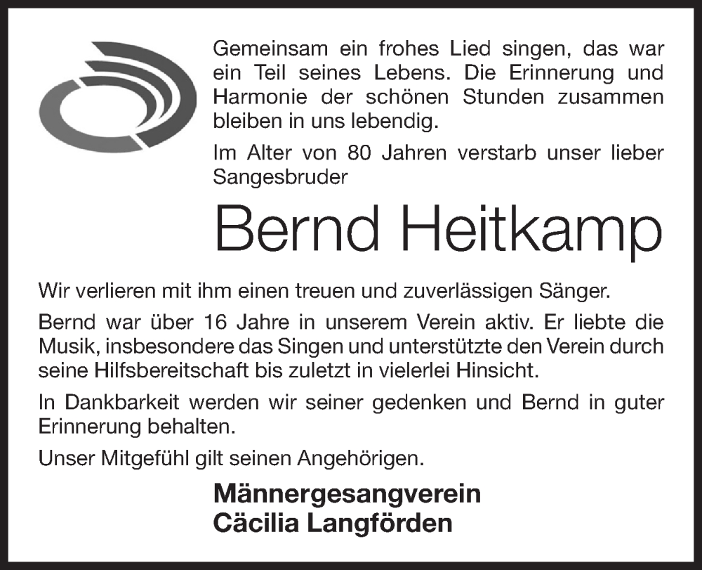 Traueranzeigen von Bernd Heitkamp | om-trauer.de