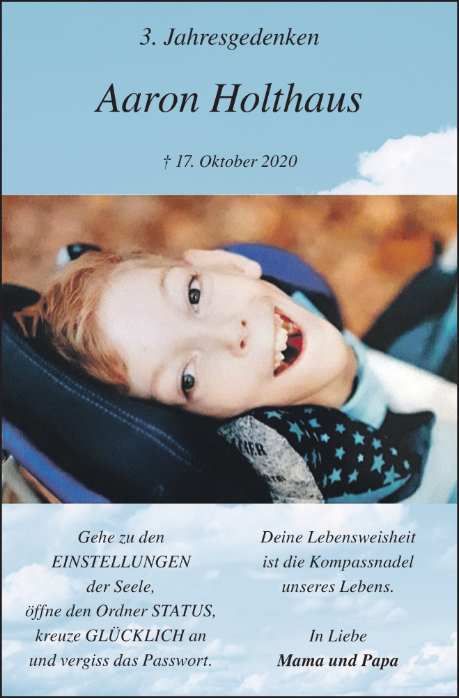 Traueranzeigen von Aaron Holthaus | om-trauer.de