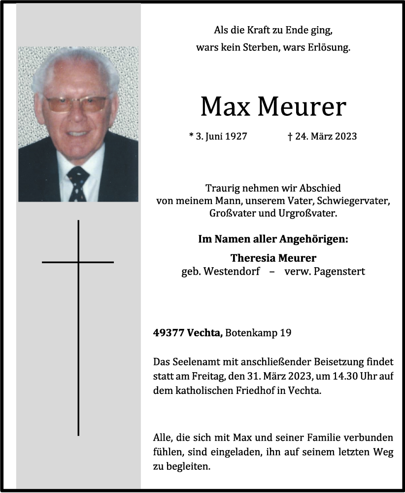 Traueranzeigen von Max Meurer | om-trauer.de
