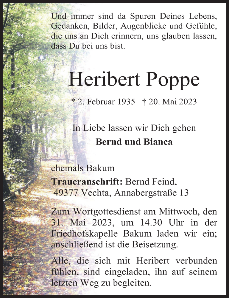 Traueranzeigen von Heribert Poppe | om-trauer.de
