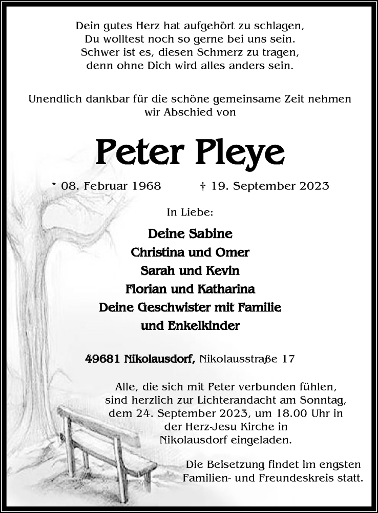 Traueranzeigen von Peter Pleye | om-trauer.de