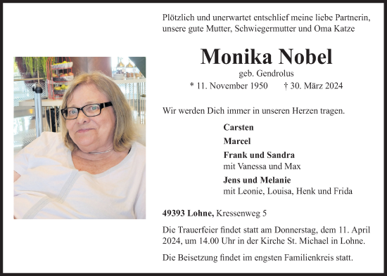 Traueranzeigen von Monika Nobel | om-trauer.de