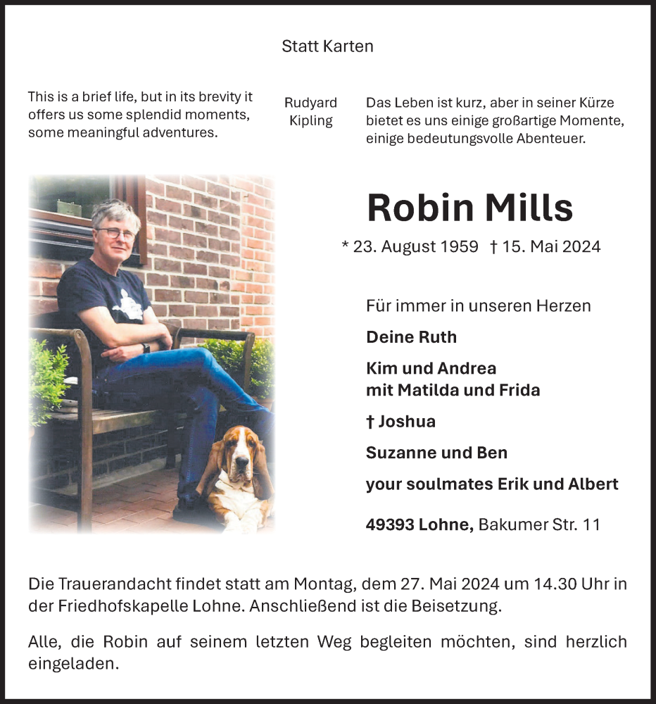 Traueranzeigen von Robin Mills | om-trauer.de