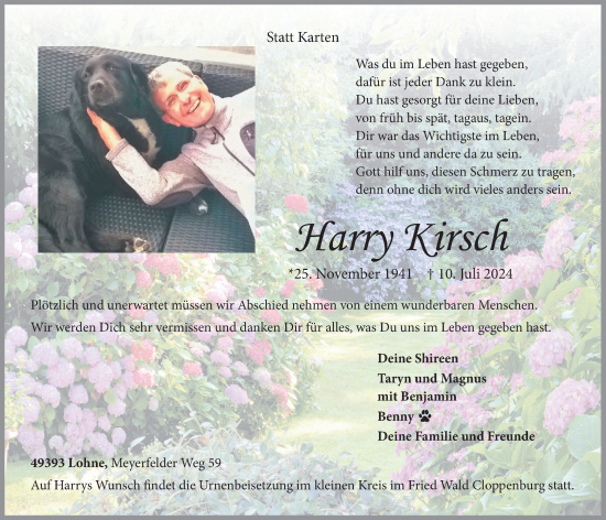 Traueranzeigen von Harry Kirsch | om-trauer.de