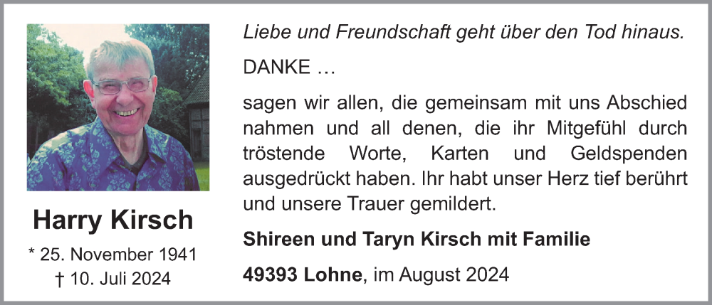 Traueranzeigen von Harry Kirsch | om-trauer.de