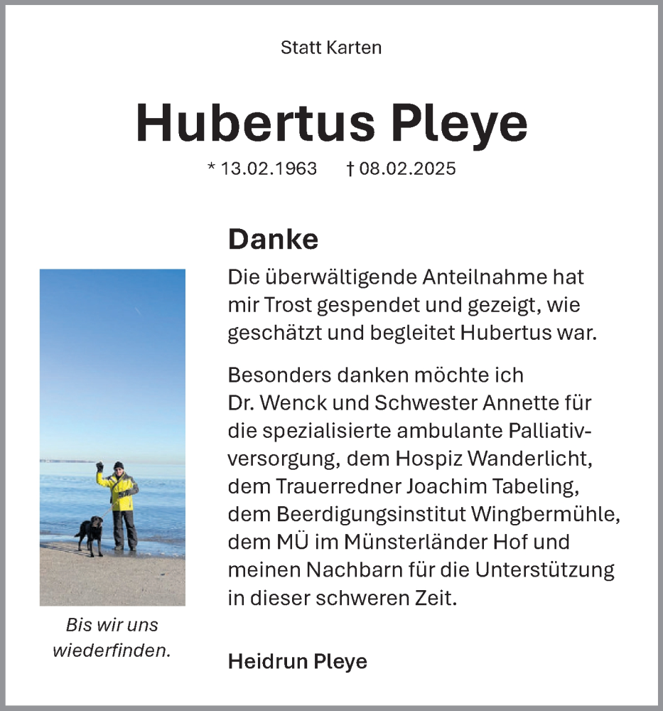 Traueranzeigen von Hubertus Pleye | om-trauer.de
