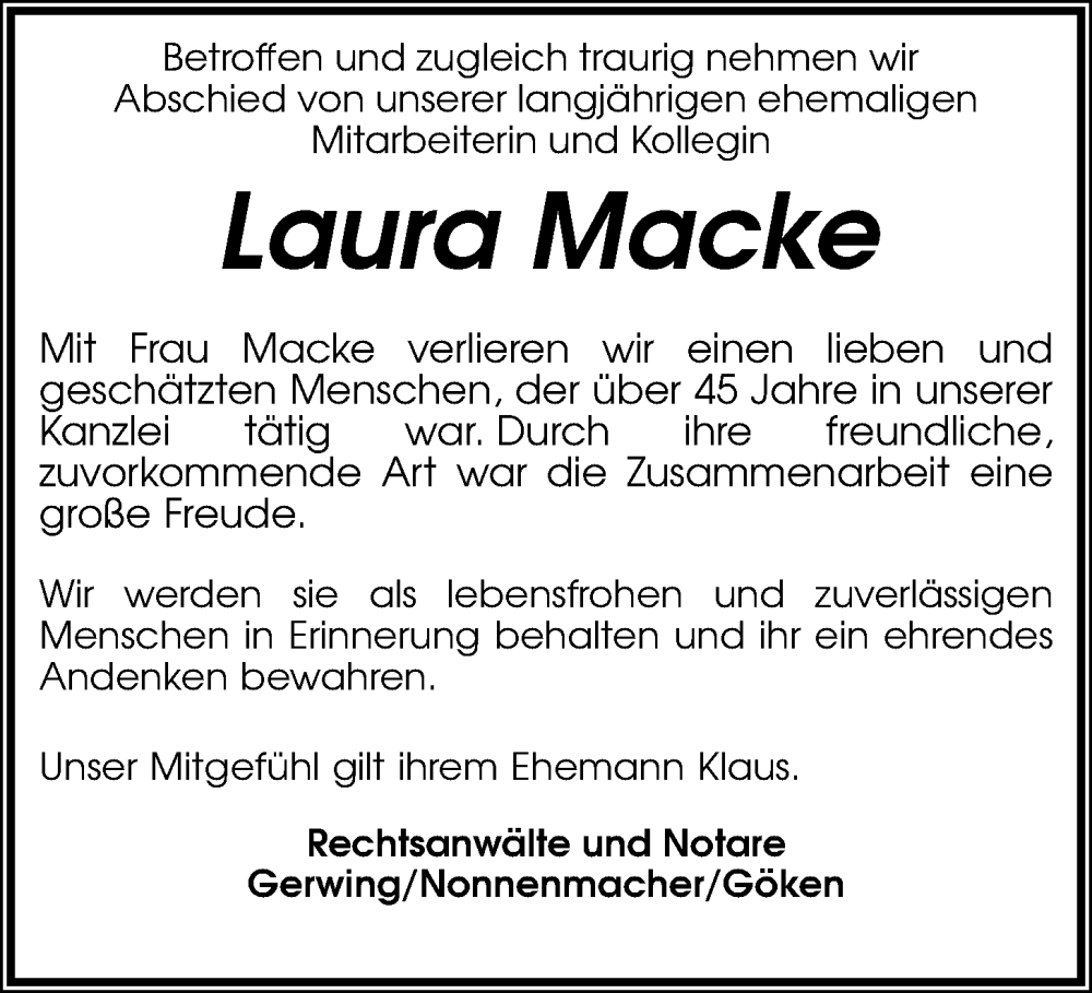 Traueranzeigen von Laura Macke | om-trauer.de